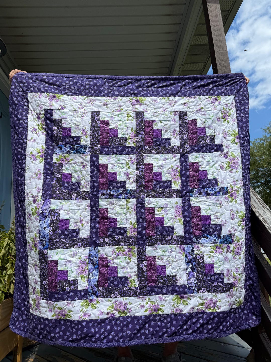 Purple Log Cabin Quilt: Handmade Passion Flower Design - Etsy