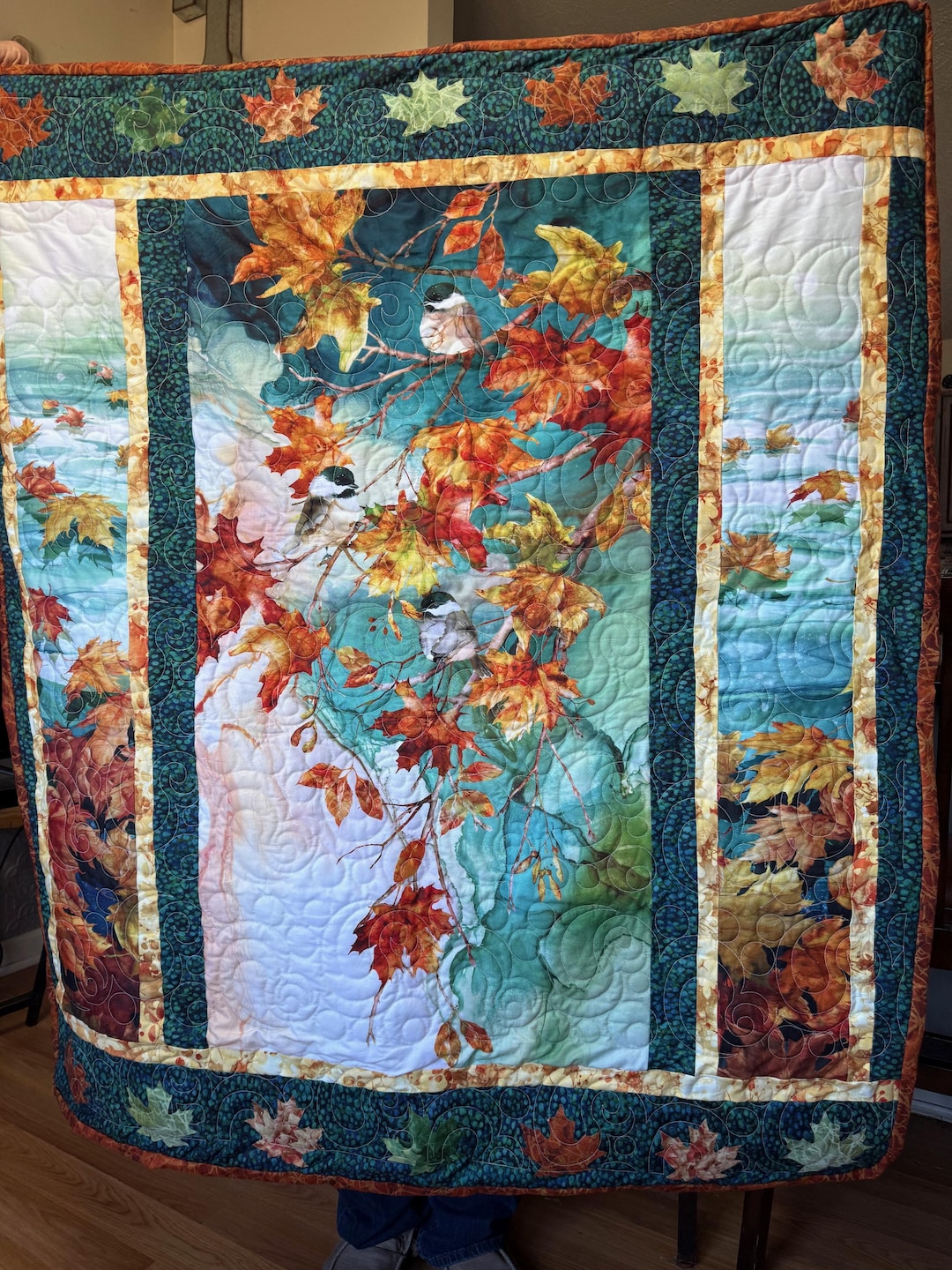 Falling Leaves Quilt, Chickadees Autumn Scene - Etsy