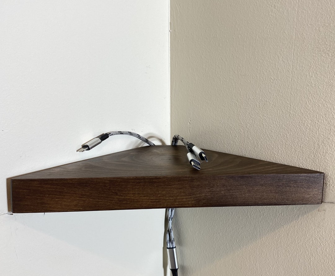 Pine Corner Floating Shelf, Cable Cutout, Small Space Saver ...