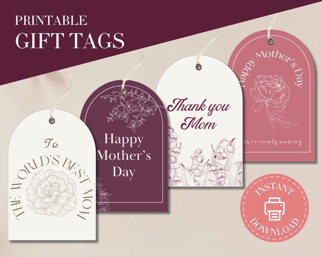 Mother's Day Printable Gift Tags Set of 4 Floral Designs in Purple ...