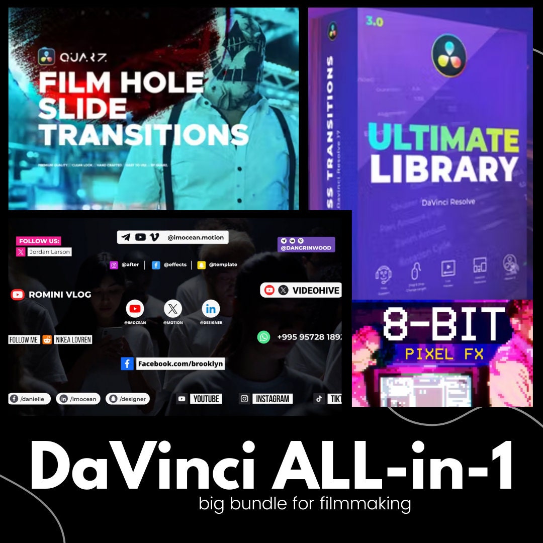 BIG Bundle for Davinci ALL in ONE Youtube Reels, Instagram, Transitions ...