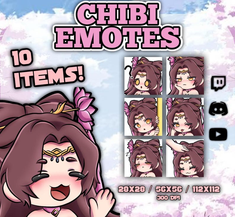 Princess Emotes/twitch Emotes/chibi Emotes/ Pack of 10 Emotes for ...
