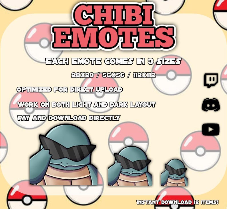 Pokemon Emotes/ Twitch Pokemon Emotes / Pikachu Emotes / Pack of 12 ...