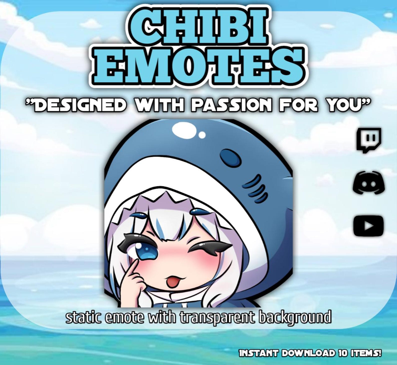 Emotes Gawr Gura/ Emotes Hololive/ Emotes Vtuber/ Hololive EN/ Lot de ...