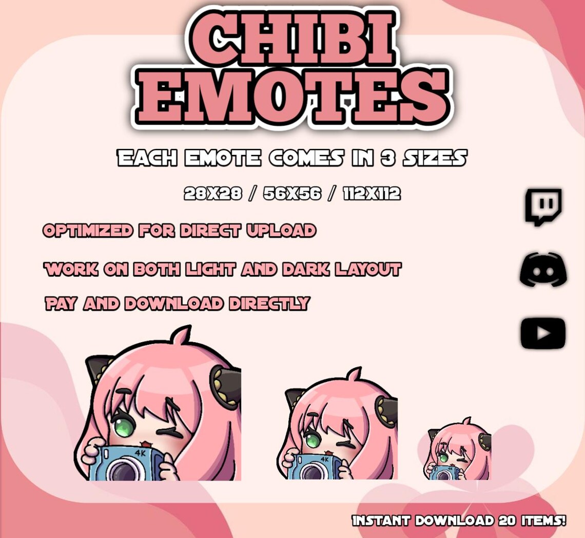 Spy X Family/ Anya Forger 20 Emotes for Twitch, Discord, Youtube, Kick ...