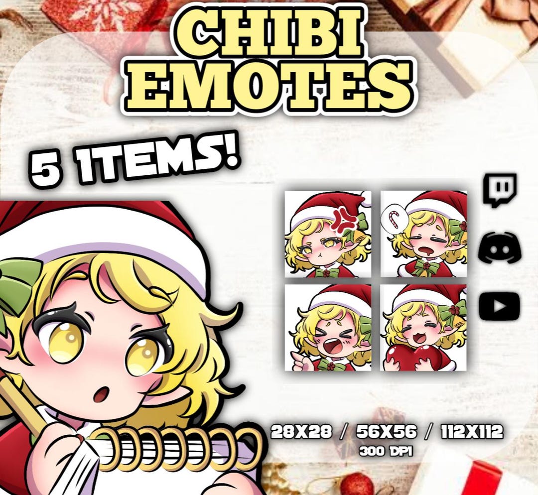 Elf Christmas Chibi Emotes: Twitch/discord/kick Badges (pack of 5) - Etsy