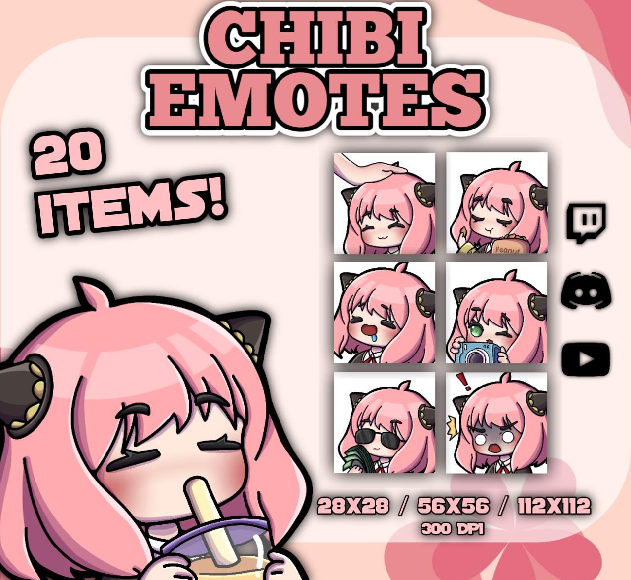 Spy X Family/ Anya Forger 20 Emotes for Twitch, Discord, Youtube, Kick ...