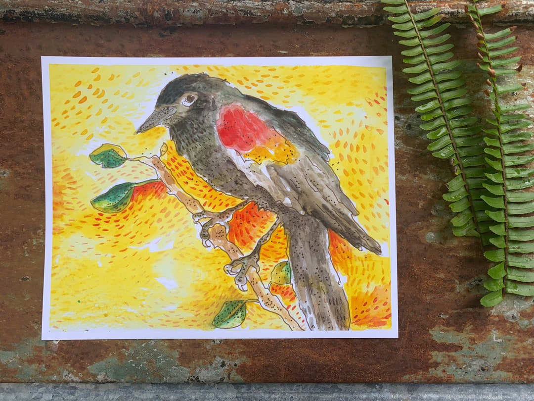 Red Winged Blackbird Copper Moon Print - Various Sizes - Etsy