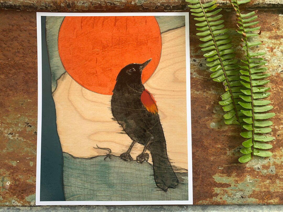 Red Winged Blackbird Copper Moon Print - Various Sizes - Etsy