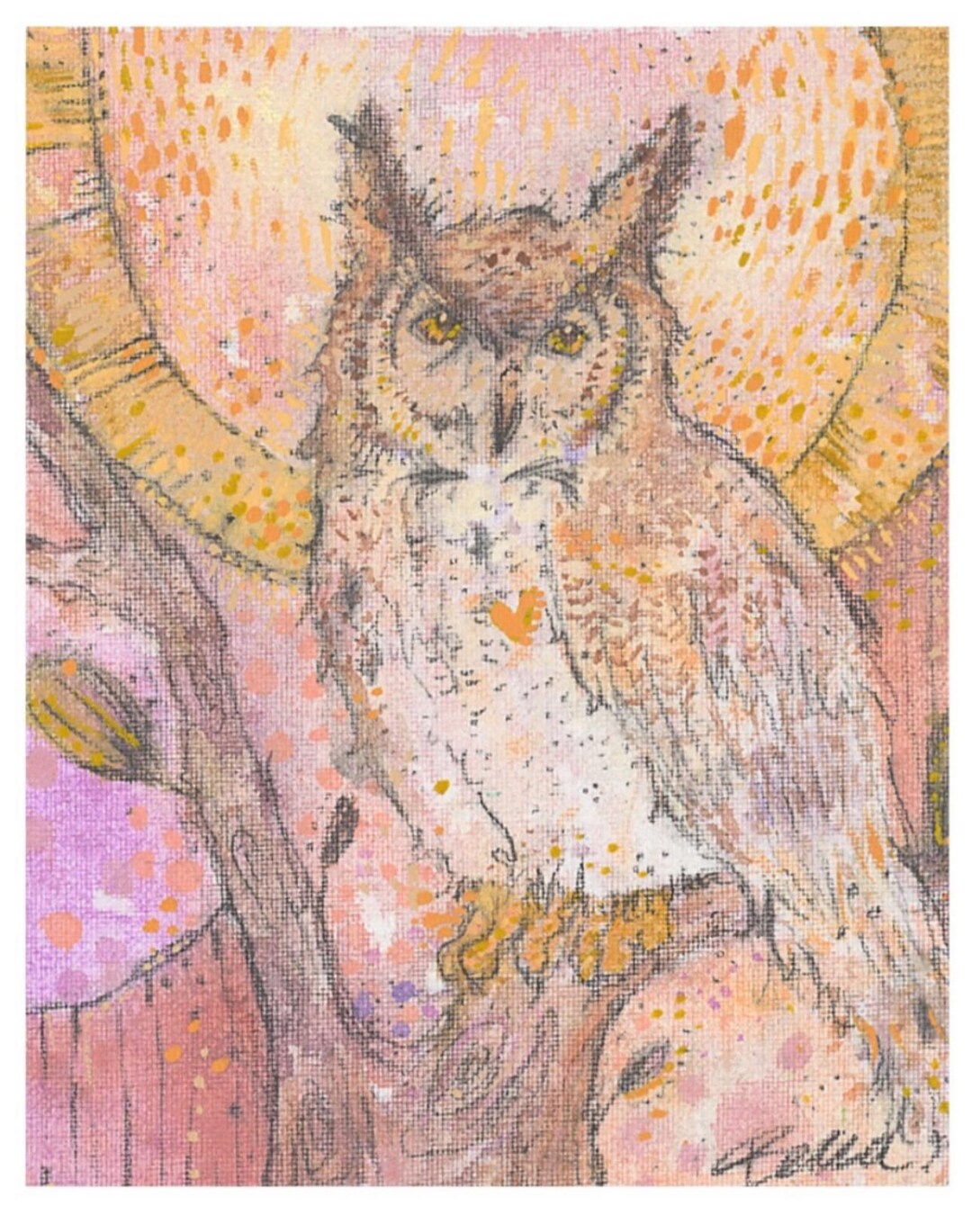 Lemon Moon Great Horned Owl Print - Various Sizes - Etsy