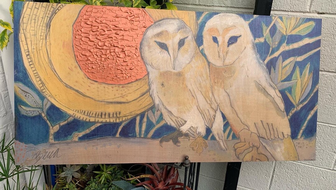Copper Moon Barn Owls Archival Print on Birch - Etsy