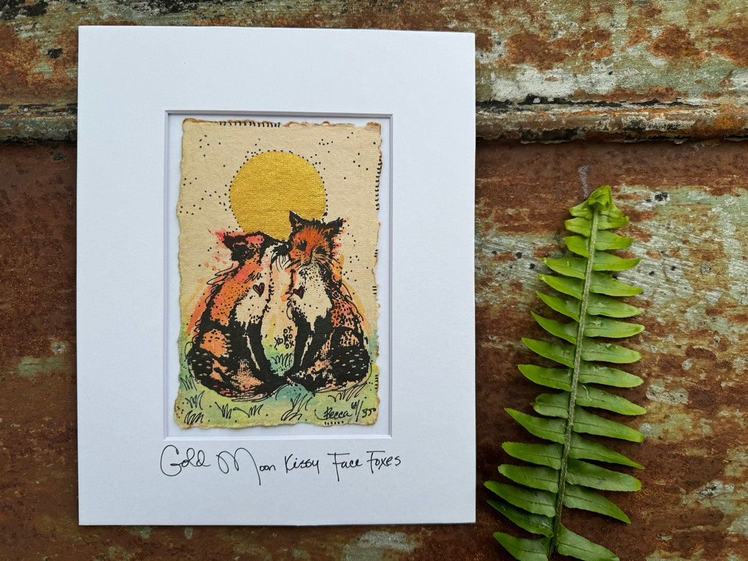 Golden Moon Kissey Face Foxes - Color - Original Painting & Print - Etsy