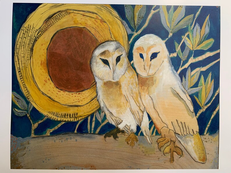 Copper Moon Barn Owl Print Archival Print 8X10 Inches | Etsy