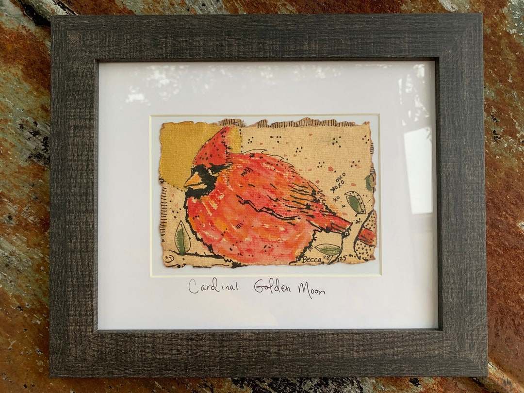Red Cardinal Golden Moon - Original Print & Painting - Etsy