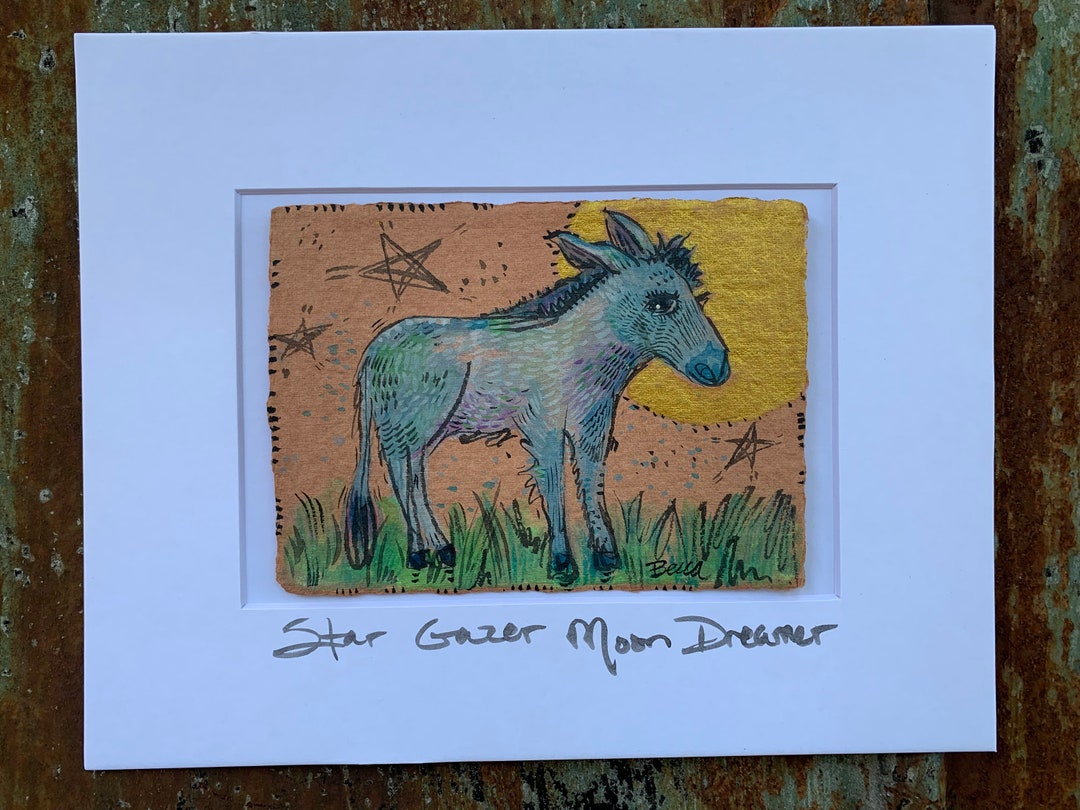 Original Watercolor - Gold Moon Donkey - Etsy