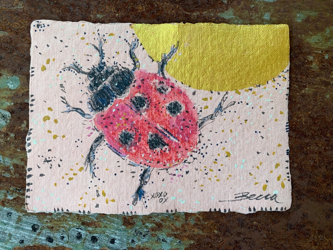 Original Watercolor - Gold Moon Lady Bug - Etsy