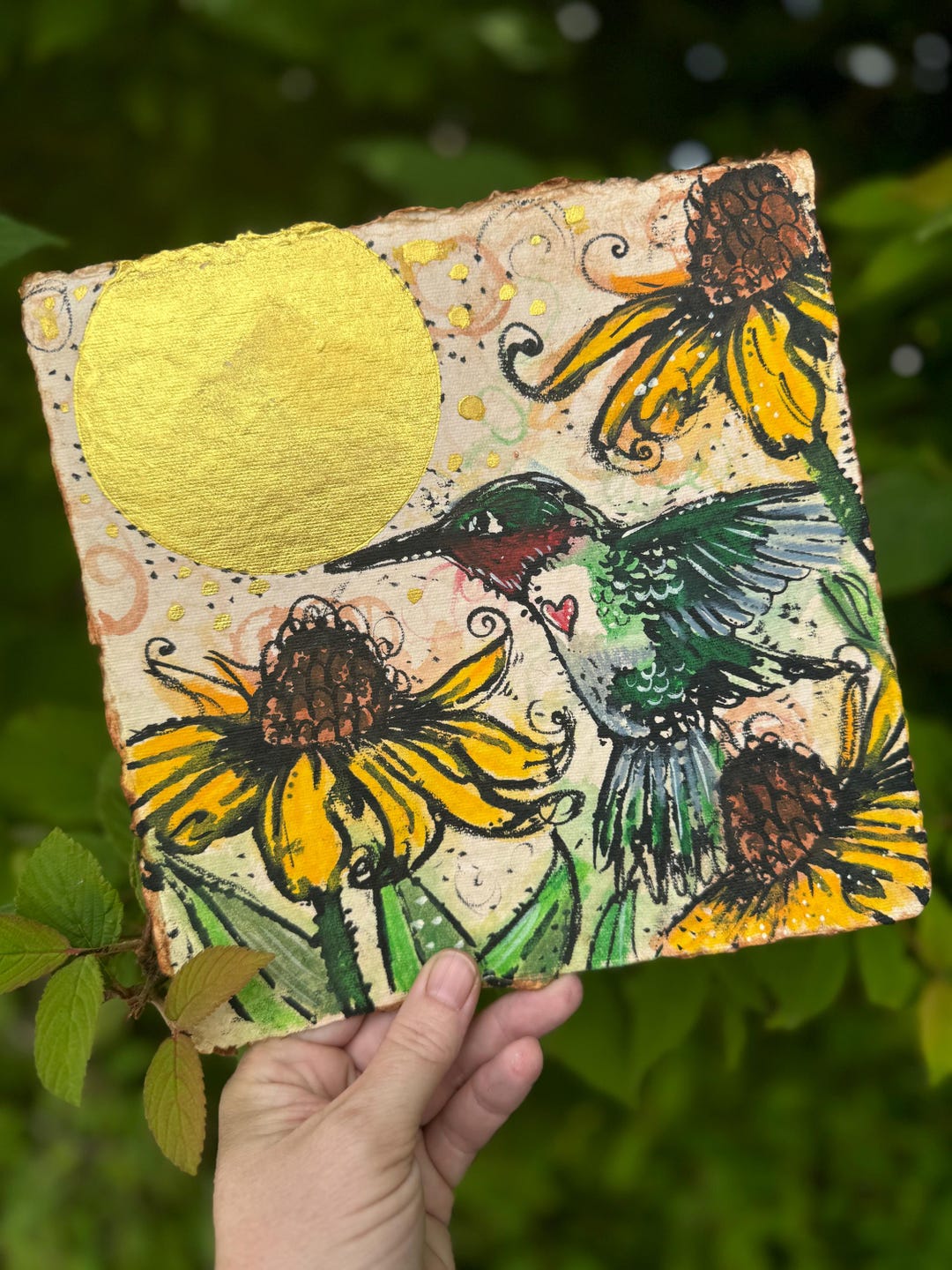 Golden Moon Hummingbird - Ruby Red Throated - Original Painting & Print ...