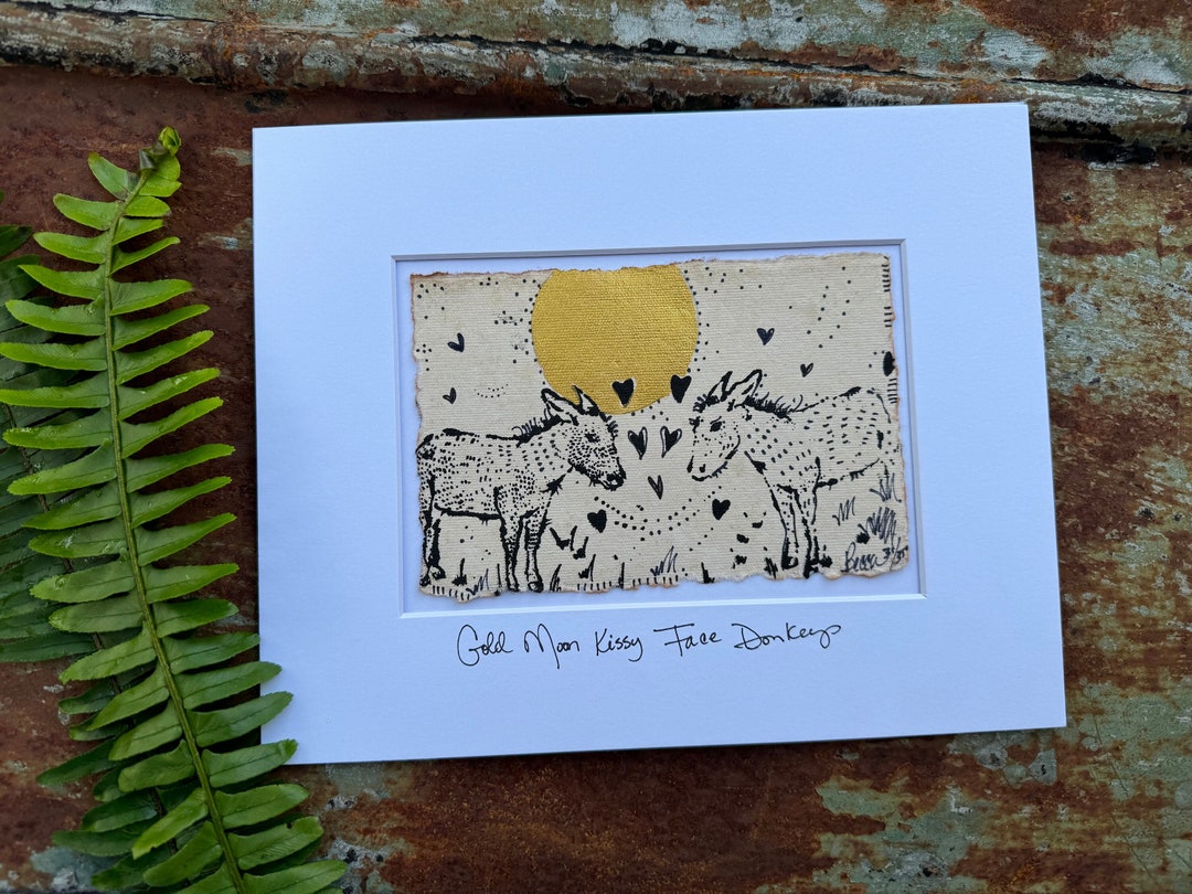 Golden Moon Kissy Face Donkeys - Original Painting & Print - Etsy