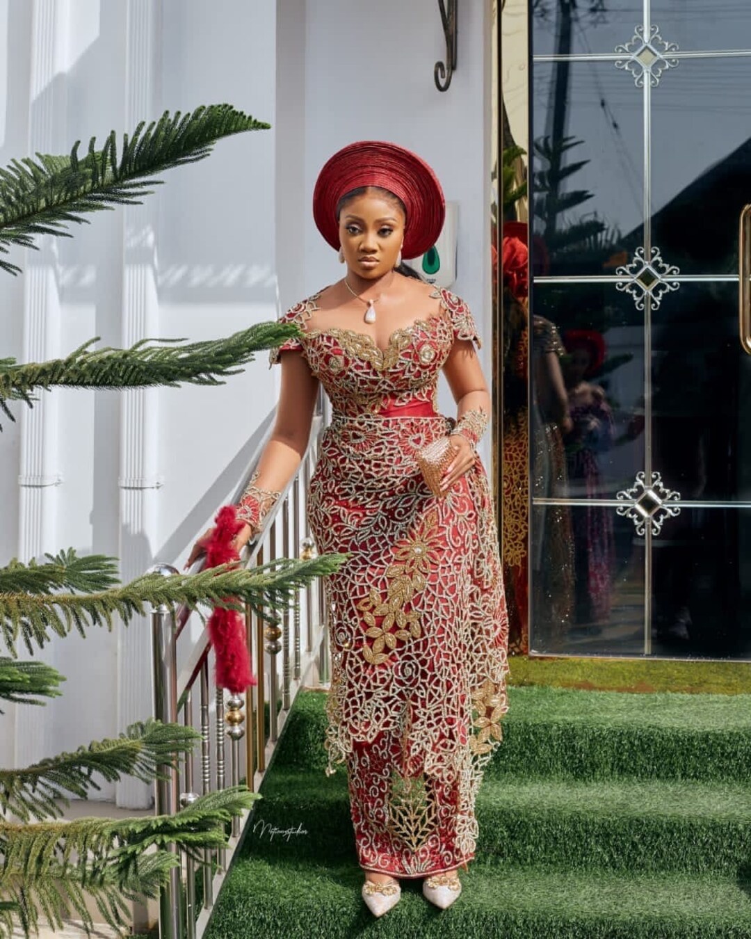 Red and Gold Igbo Bridal Traditional Wedding George Dress, Luxurious ...
