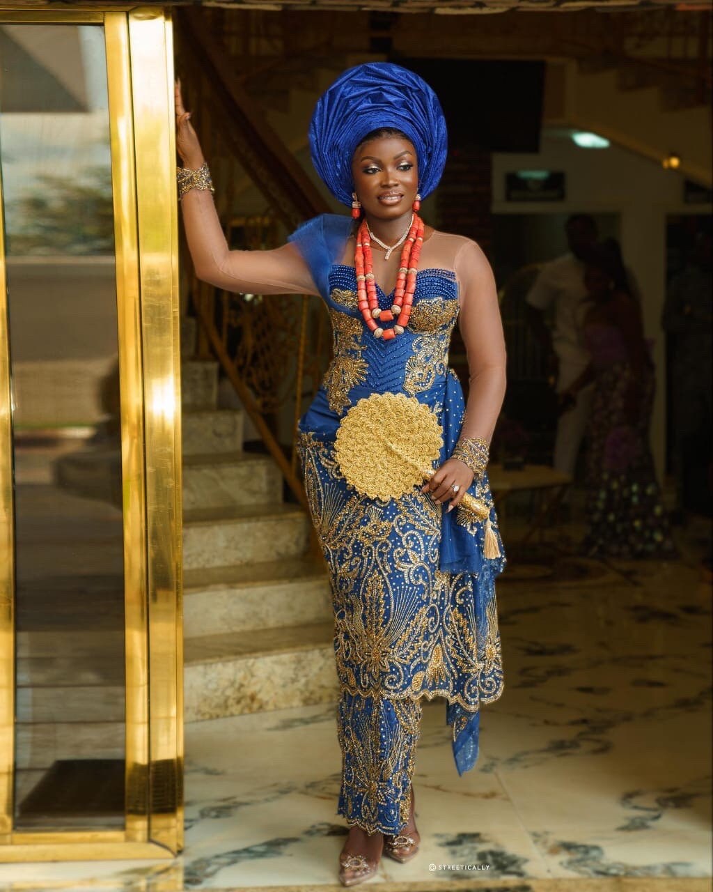 Africa Igbo Bridal Traditional Wedding Outfit,blue and Gold George ...