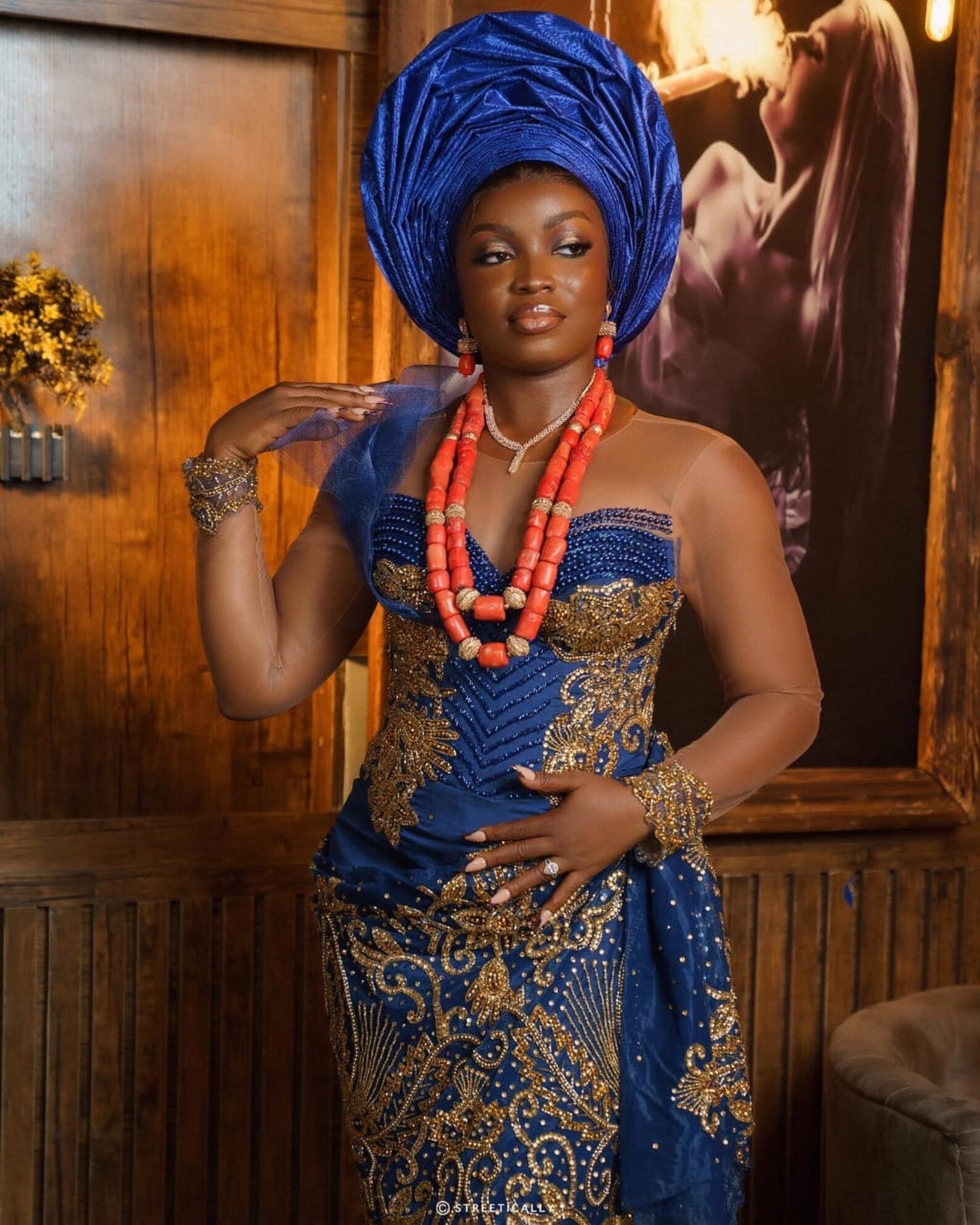 Africa Igbo Bridal Traditional Wedding Outfit,blue and Gold George ...