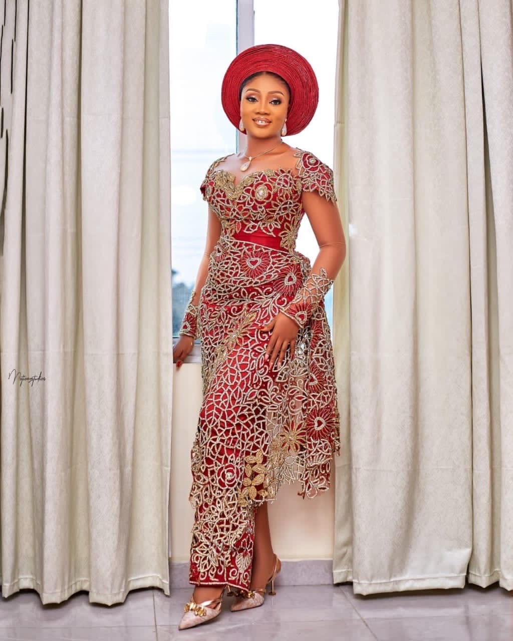 Red and Gold Igbo Bridal Traditional Wedding George Dress, Luxurious ...