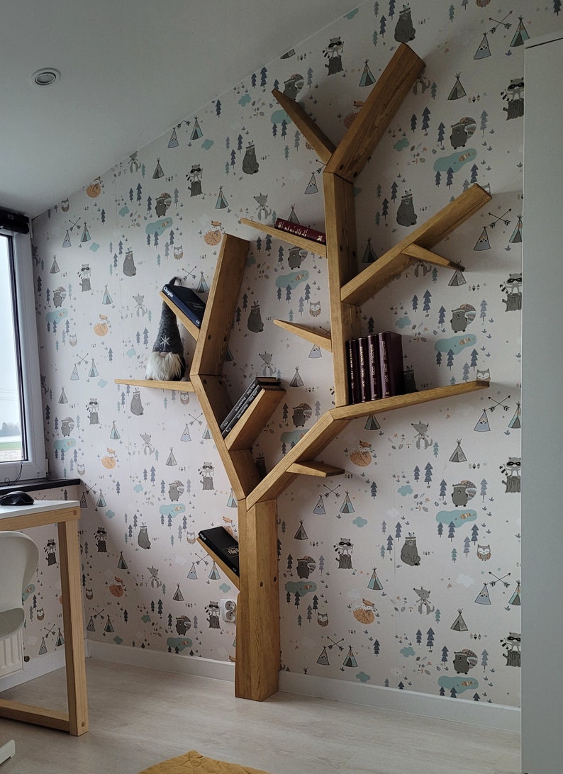 Handmade Tree Branch Bookshelf, Natural Wood, Nursery Room Bookshelf ...