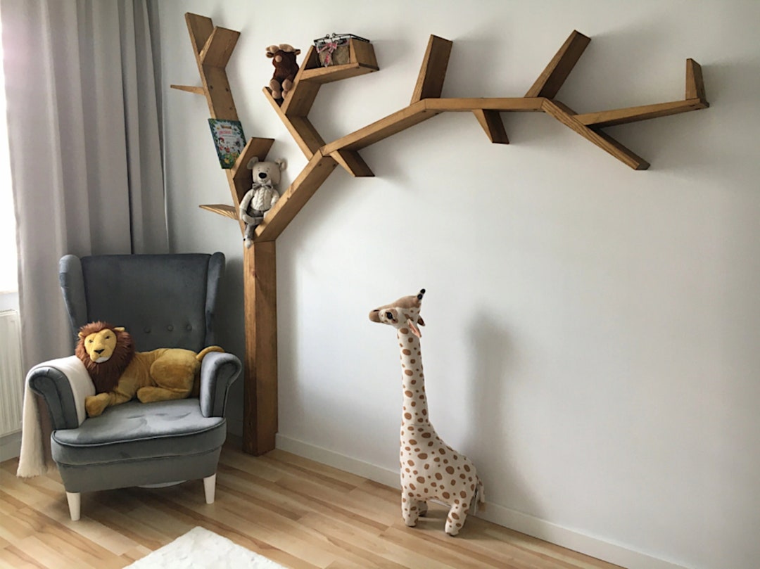 Handmade Pine Wood Tree Branch Bookshelf, Natural Wood, Kids Bookshelf ...