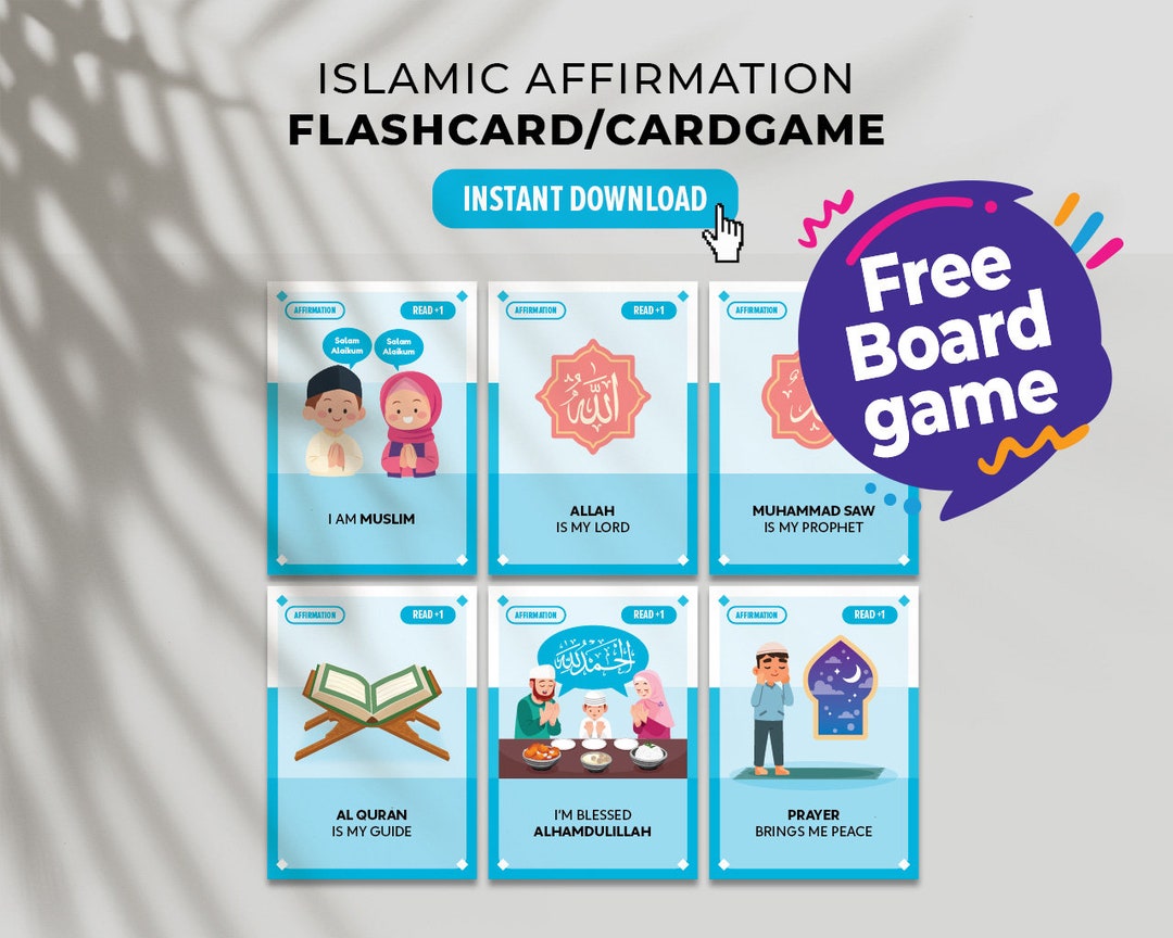 Islamic Affirmation Flashcards / Game Card With Free Board Game, Kids ...