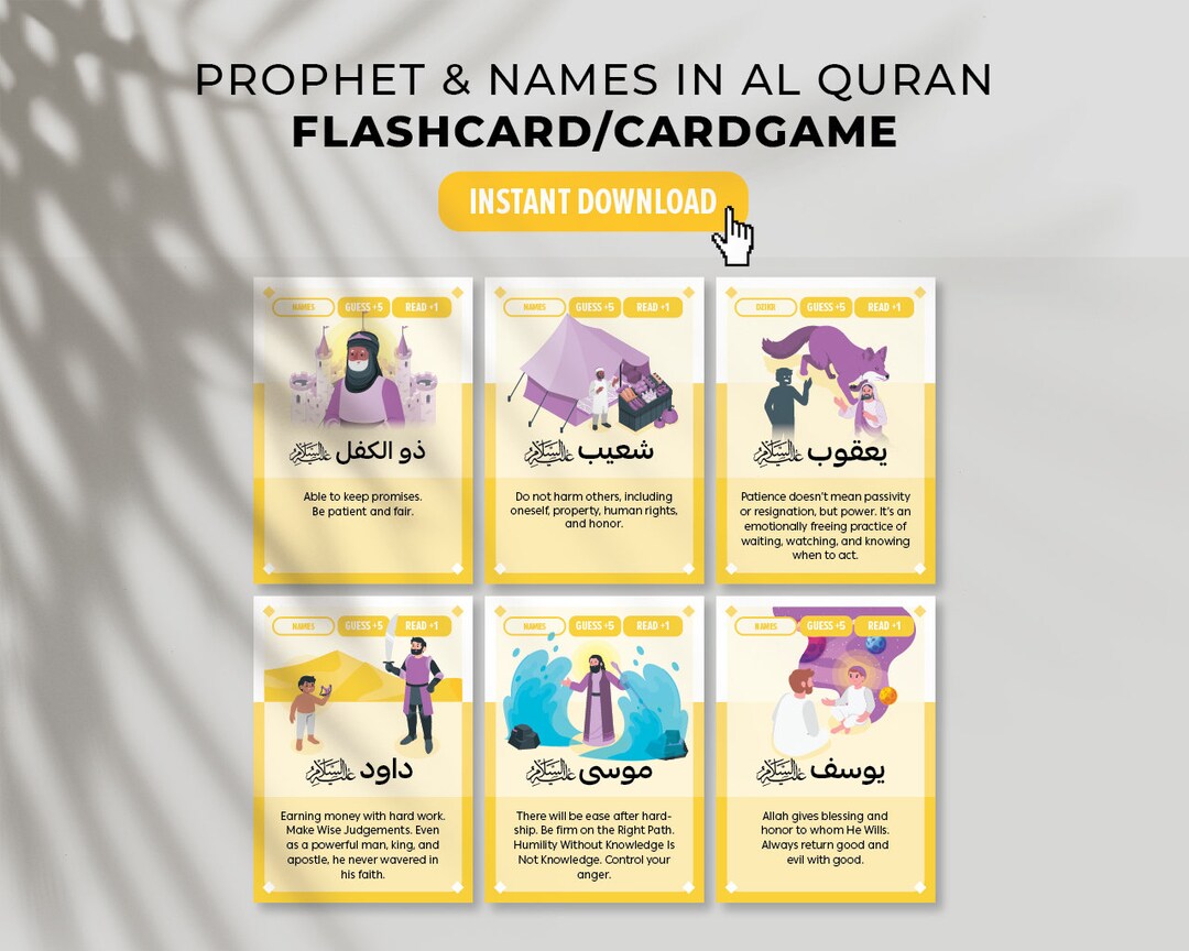 25 Prophets of Islam Flashcards, Names in Quran Card Games, Muslim ...