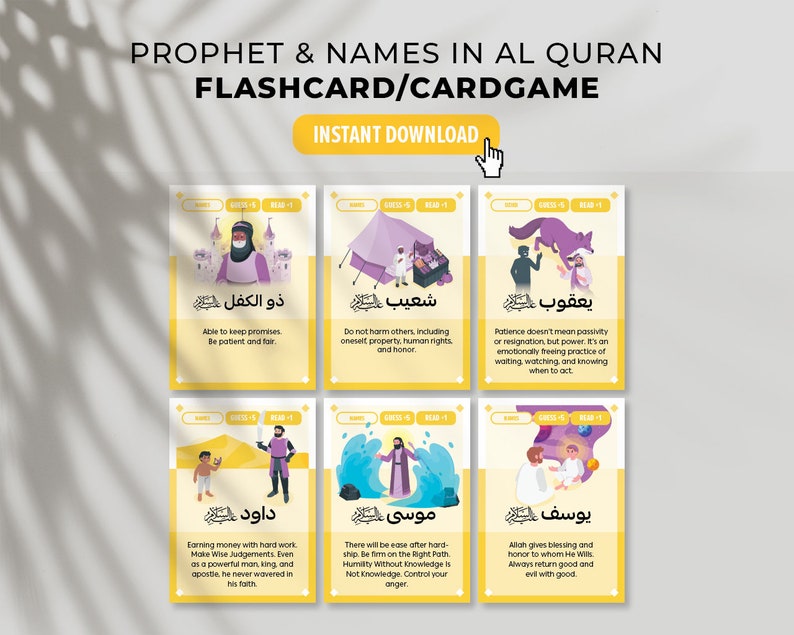 25 Prophets of Islam Flashcards, Names in Quran Card Games, Muslim ...
