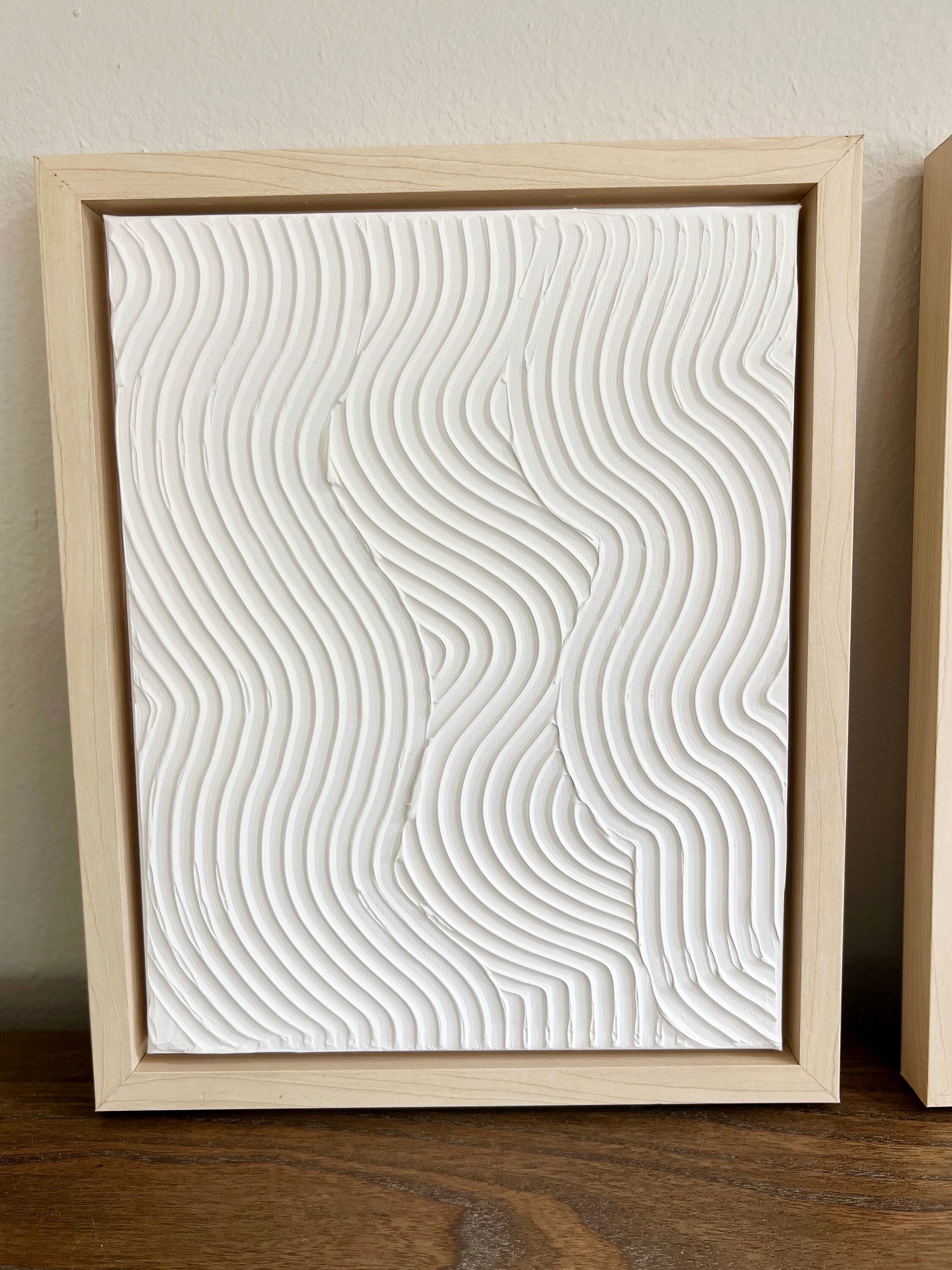 Set of 2 Framed Textured Art Canvases Textured Waves White Minimalist ...