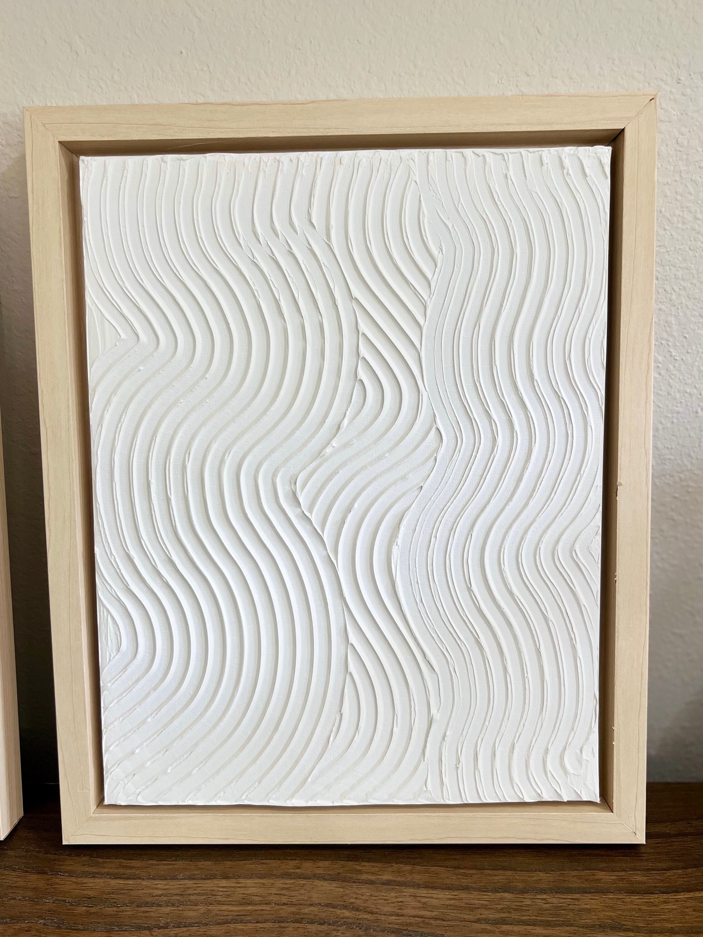 Set of 2 Framed Textured Art Canvases Textured Waves White Minimalist ...