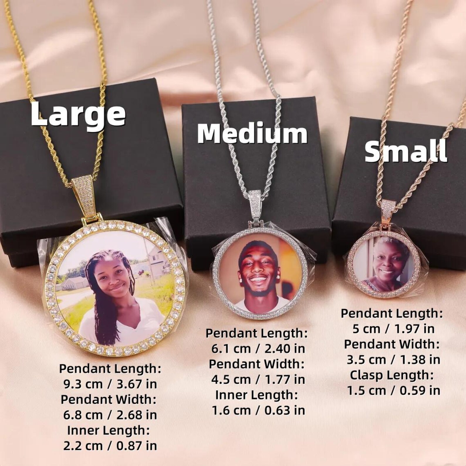 Iced Out 3 Sizes Round Personalized Family Member Picture Pendants ...