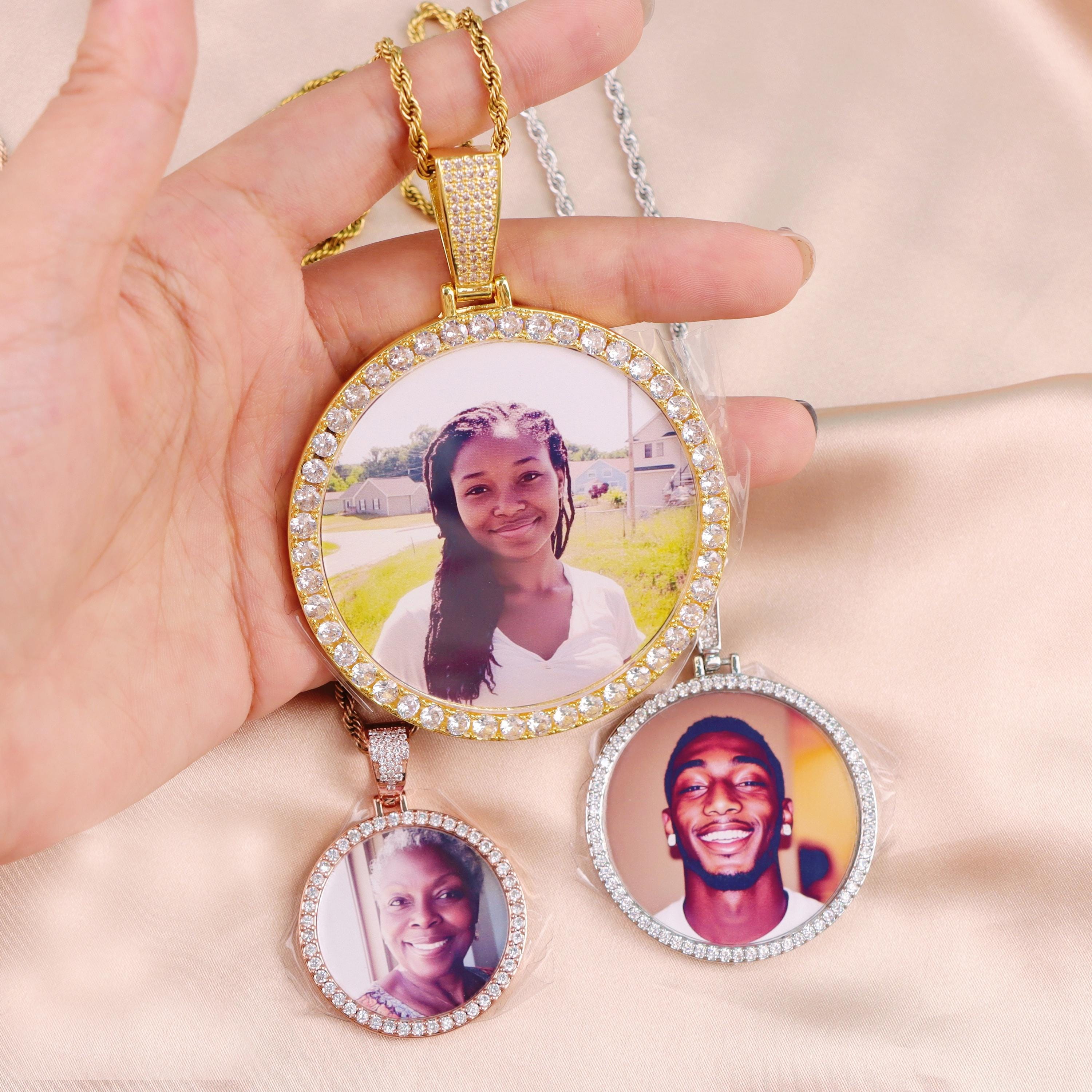 Iced Out 3 Sizes Round Personalized Family Member Picture Pendants ...