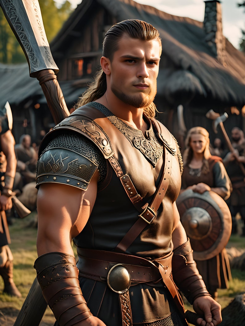 Personalized Portrait Viking Father and Son, Custom Family Viking Portrait, Adult and Child ...