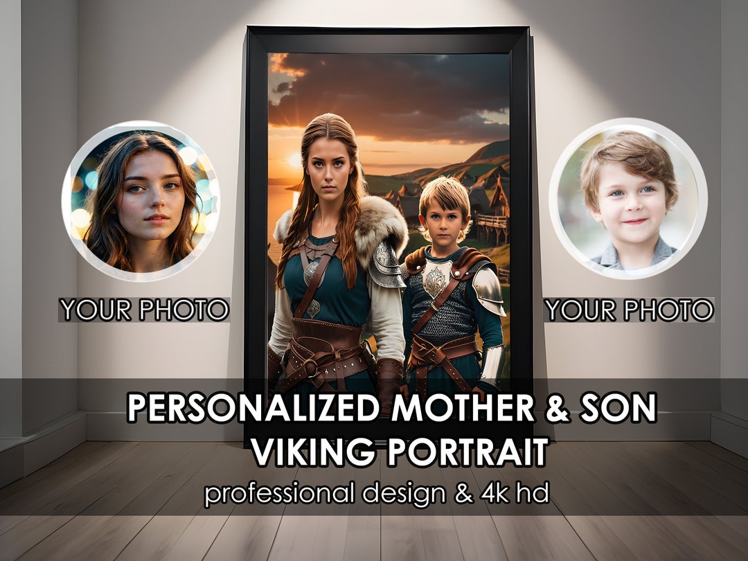 Personalized Portrait Viking Mother and Son, Custom Family Viking ...