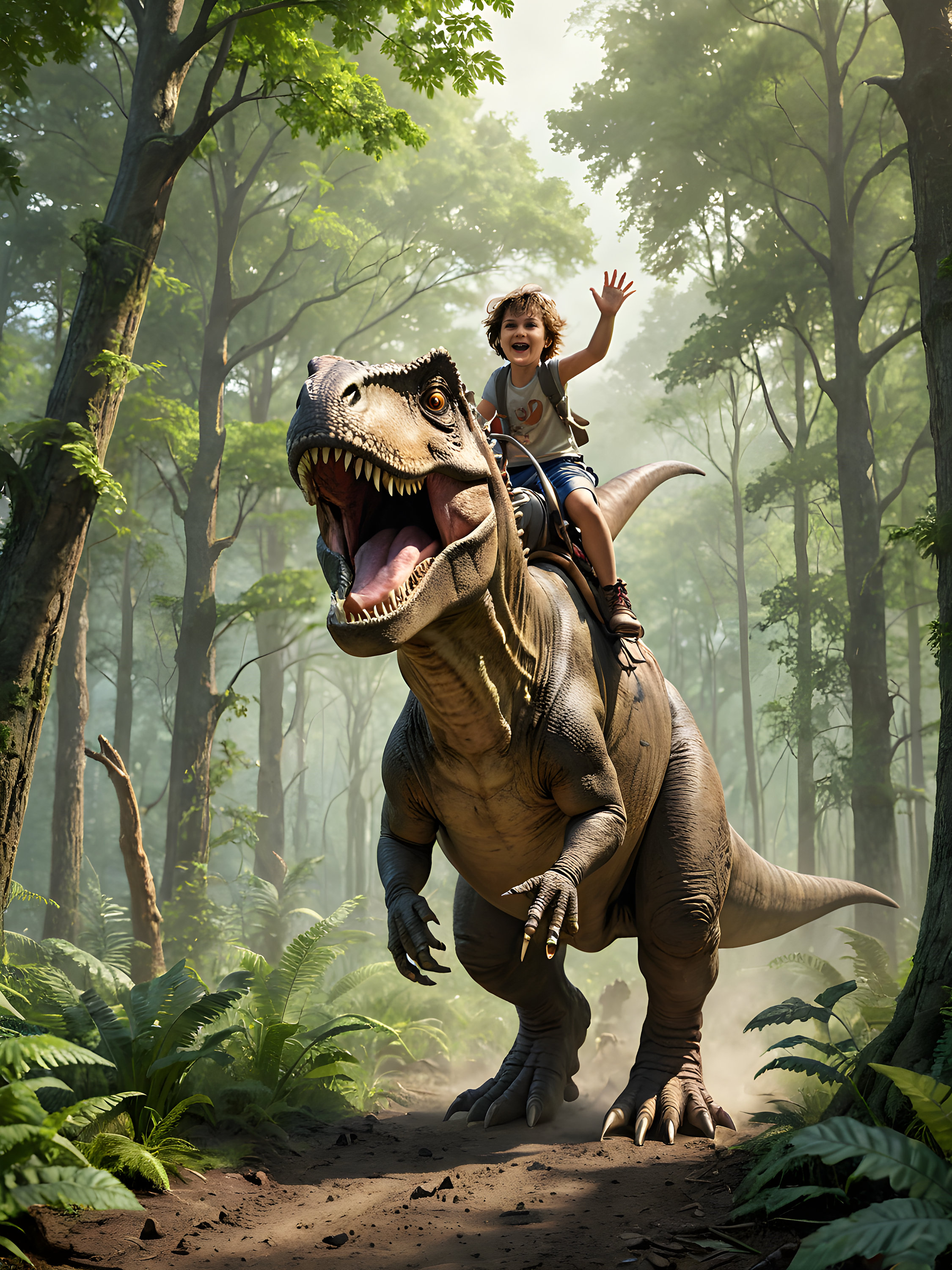 Personalized Child Riding T-rex Jurassic Dinosaur Portrait, Custom ...