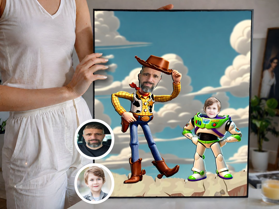 Personalized Father and Son Toy Story Cartoon Portrait, Custom Toy ...