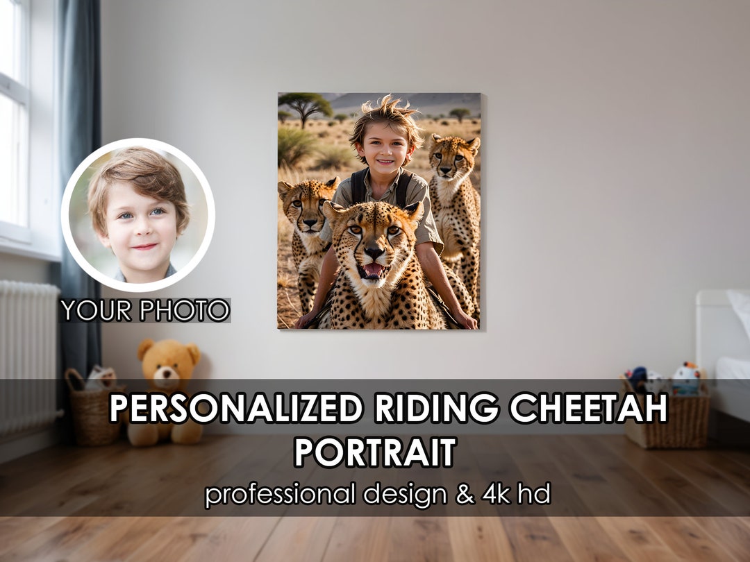 Child Portrait Riding Cheetah,custom Portrait From Photo, Cheetah ...