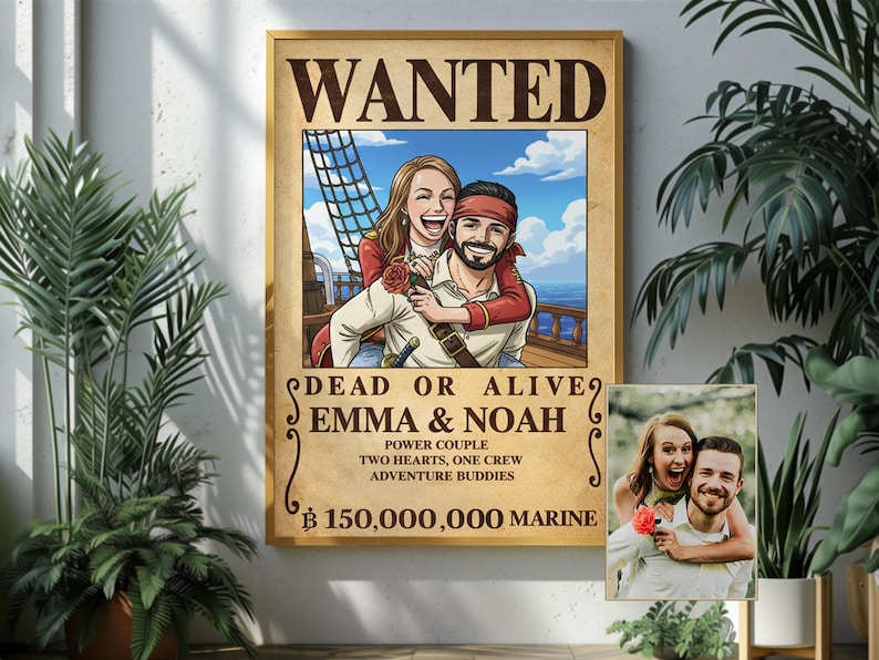 Custom One Piece Anime Wanted Poster, Personalized Pirate Portrait ...