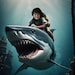 Personalized Child Riding Shark Portrait, Custom Megalodon Portrait ...