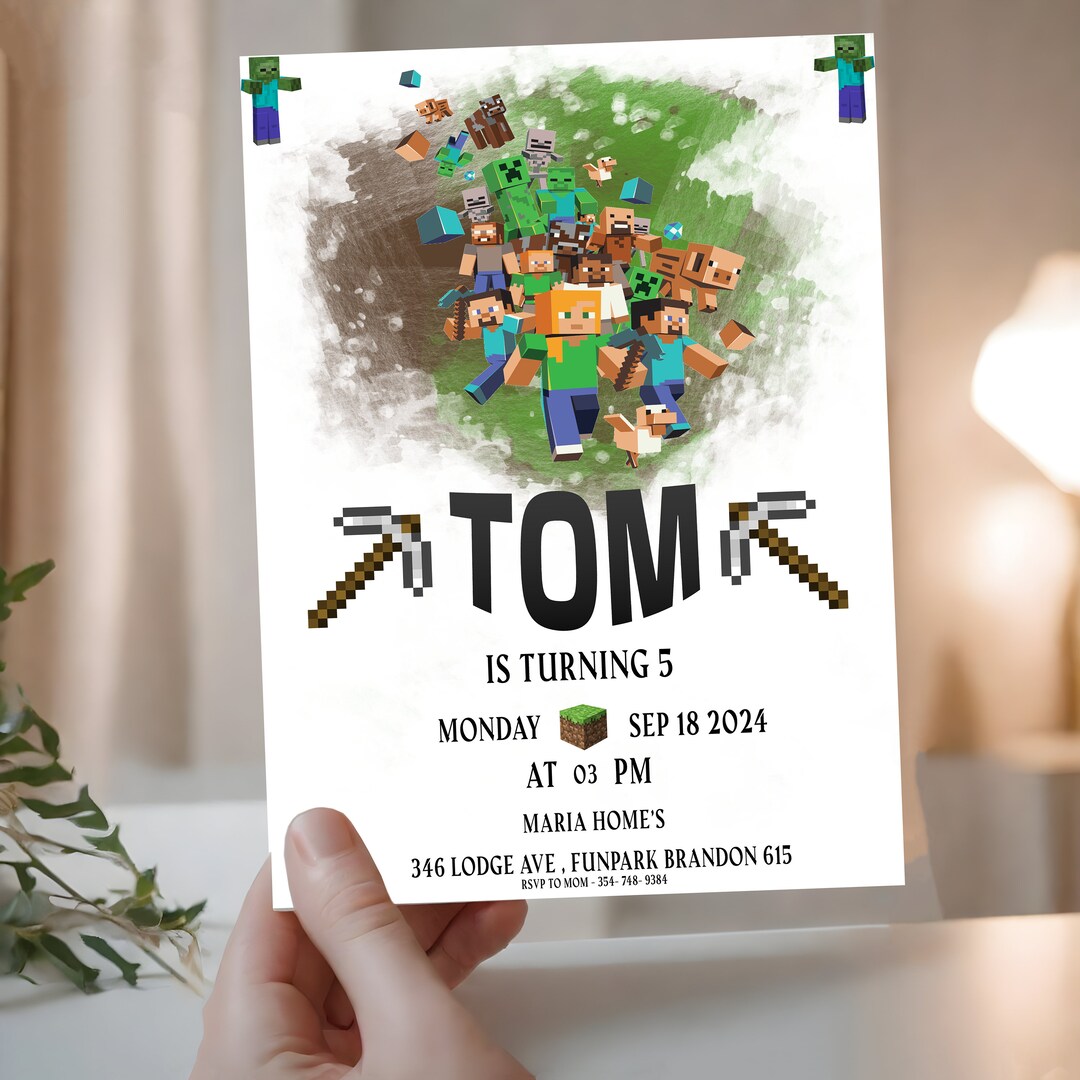 Custom Minecraft Video Game Kids Birthday Invitation, Digital Party ...