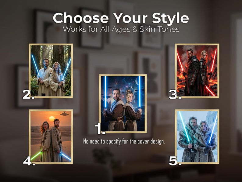Custom Jedi Couple Portrait From Photo, Personalized Star Wars Art ...