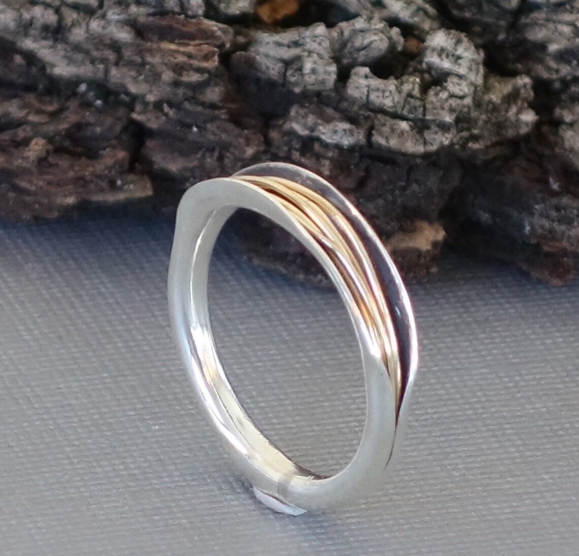 Anticlastic Ring Black and Gold Band Silver and Gold Ring - Etsy