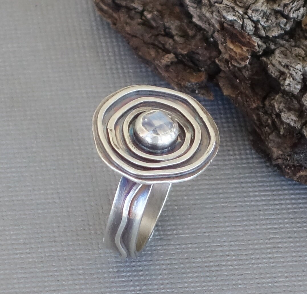 Round Moonstone Ring Concentric Circle Ring Silver Circles - Etsy