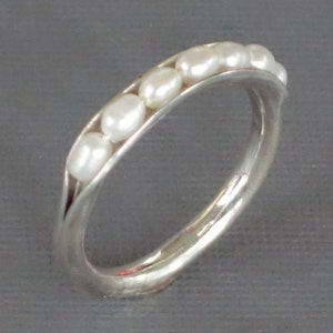 Pearl Ring, White Pearl Band, Anticlastic Ring, June Birthday ...