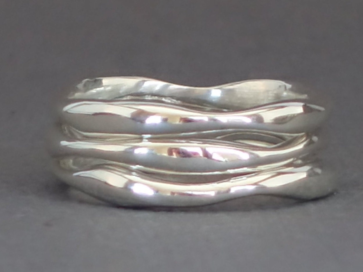 Thin Wavy Band, Organic Silver Band, Thin Stacking Band, Organic ...