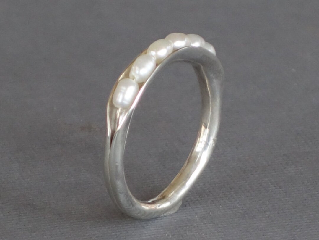 Pearl Ring, White Pearl Band, Anticlastic Ring, June Birthday ...