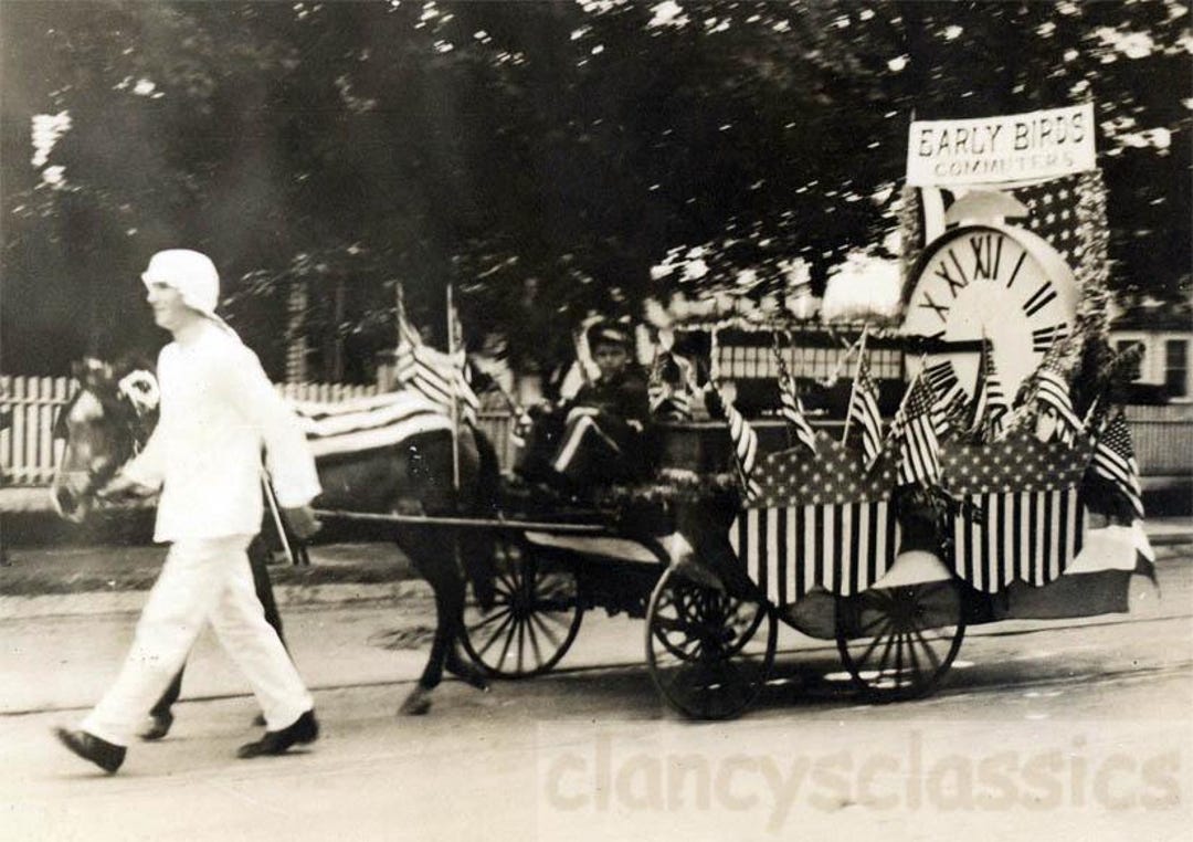 Vintage Photo 1922 American Flag Draped Parade Float Horse Drawn Wagon ...